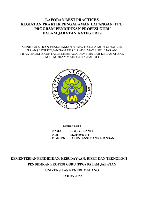 (PDF) LAPORAN BEST PRACTICES KEGIATAN PRAKTIK PENGALAMAN LAPANGAN (PPL ...