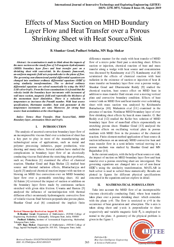 Pdf Effects Of Mass Suction On Mhd Boundary Layer Flow And Heat Transfer Over A Porous