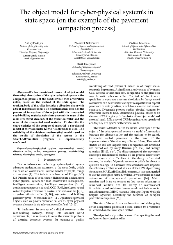 (PDF) The Object Model for Cyber-physical System's in State Space (on ...