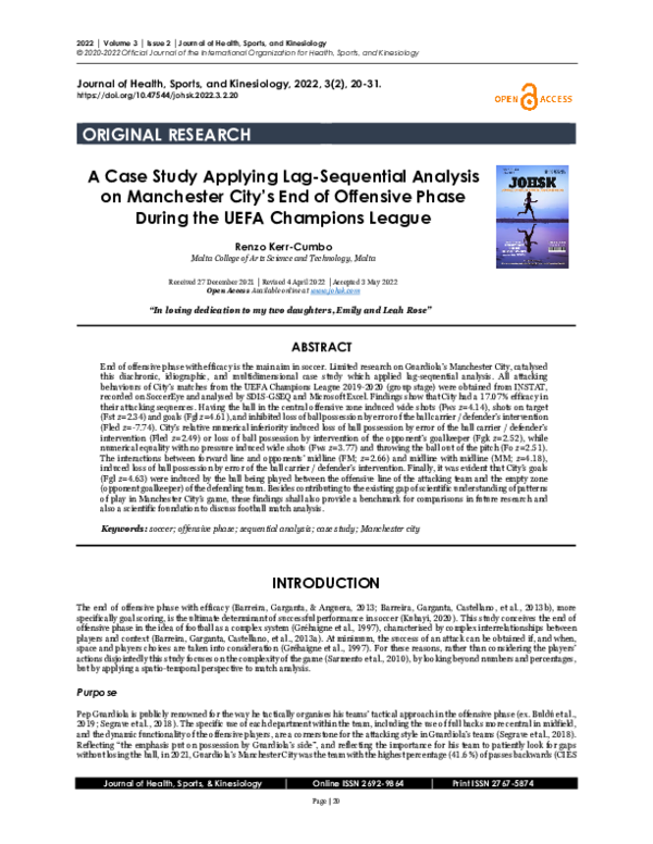 (PDF) A Case Study Applying Lag-Sequential Analysis on Manchester City's End of Offensive Phase ...