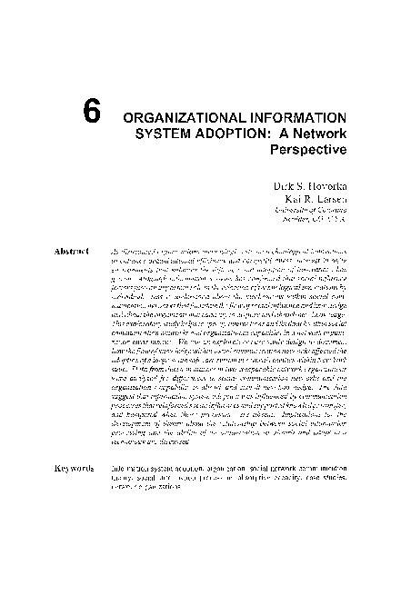 Pdf Organizational Information System Adoption A Network Perspective