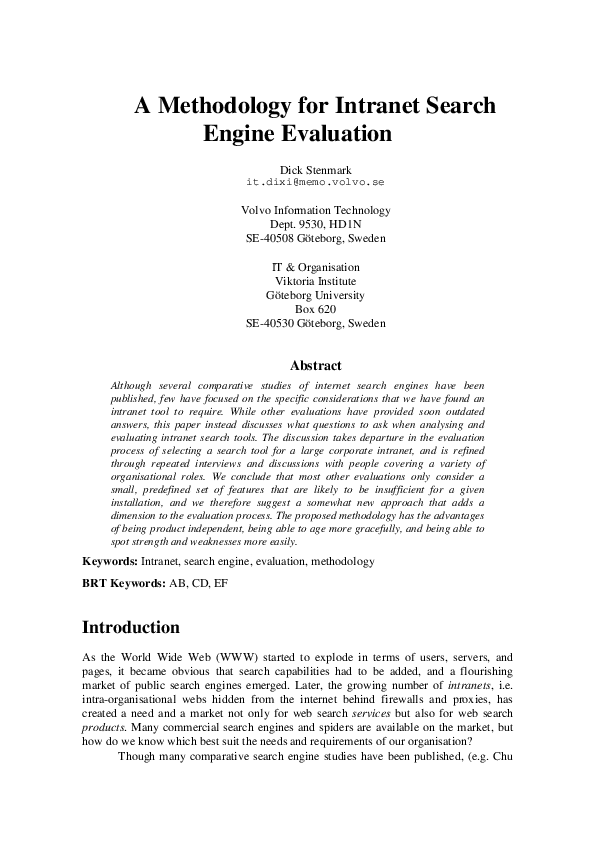 (PDF) A Methodology for Intranet Search Engine Evaluation