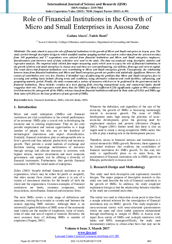 (PDF) Role of Financial Institutions in the Growth of Micro and Small Enterprises in Dire Dawa ...