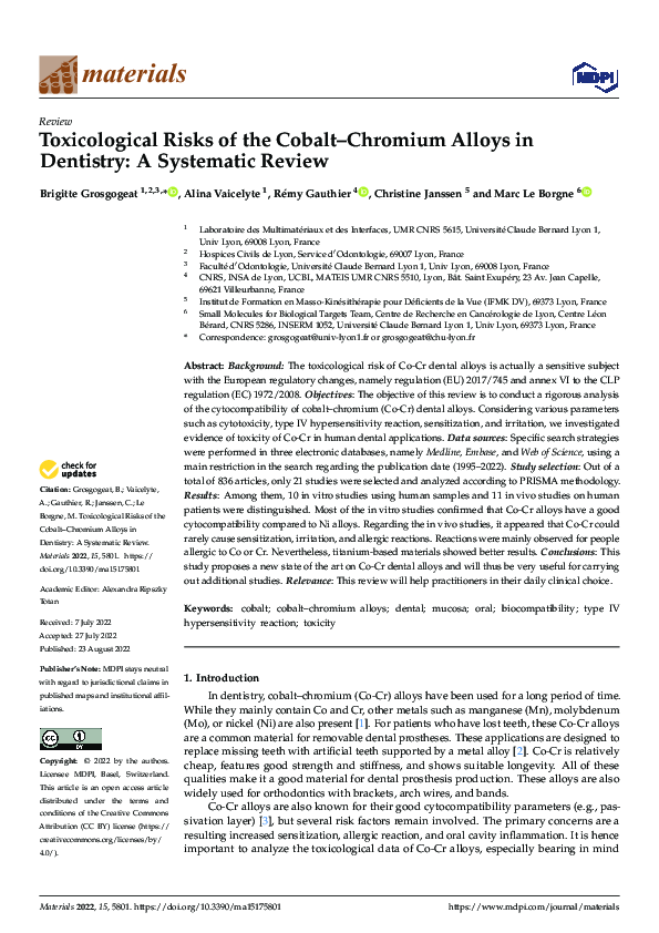 (PDF) Toxicological Risks of the Cobalt–Chromium Alloys in Dentistry: A ...