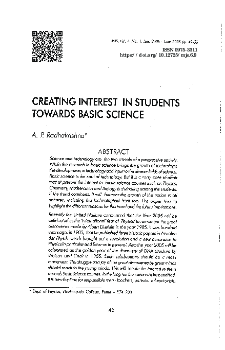 (PDF) Creating Interest in Students Towards Basic Science
