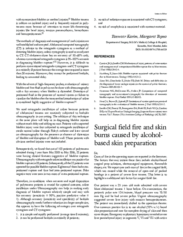 (PDF) Surgical field fire and skin burns caused by alcohol-based skin ...