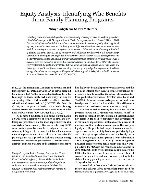 (PDF) Equity Analysis: Identifying Who Benefits from Family Planning ...
