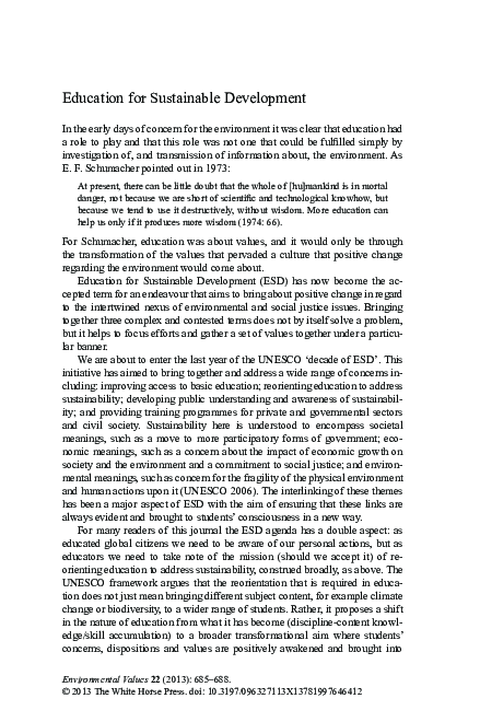 (PDF) Editorial: Education for Sustainable Development