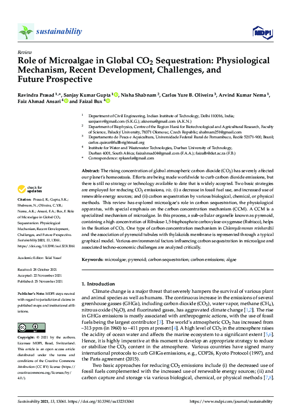 (PDF) Role of Microalgae in Global CO2 Sequestration: Physiological Mechanism, Recent ...