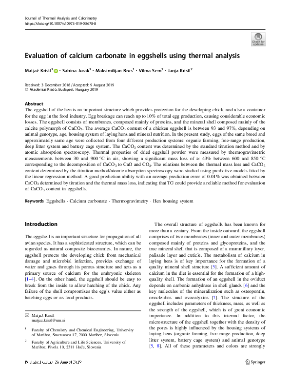 (PDF) Evaluation of calcium carbonate in eggshells using thermal analysis