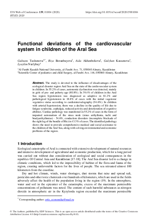 (PDF) Functional deviations of the cardiovascular system in children of the Aral Sea