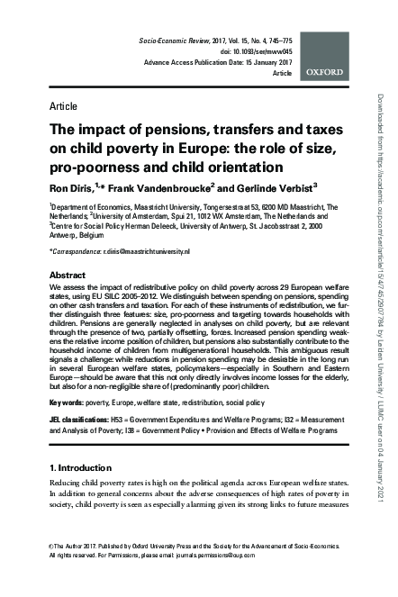 (PDF) The impact of pensions, transfers and taxes on child poverty in Europe: the role of size ...