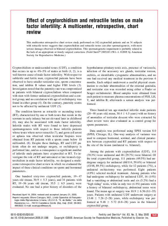 (PDF) Effect of cryptorchidism and retractile testes on male factor ...