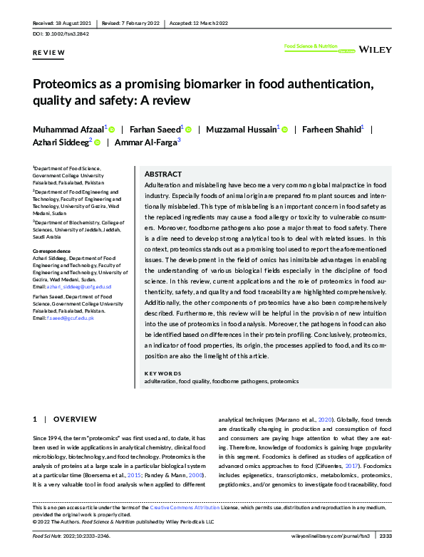 (PDF) Proteomics as a promising biomarker in food authentication ...