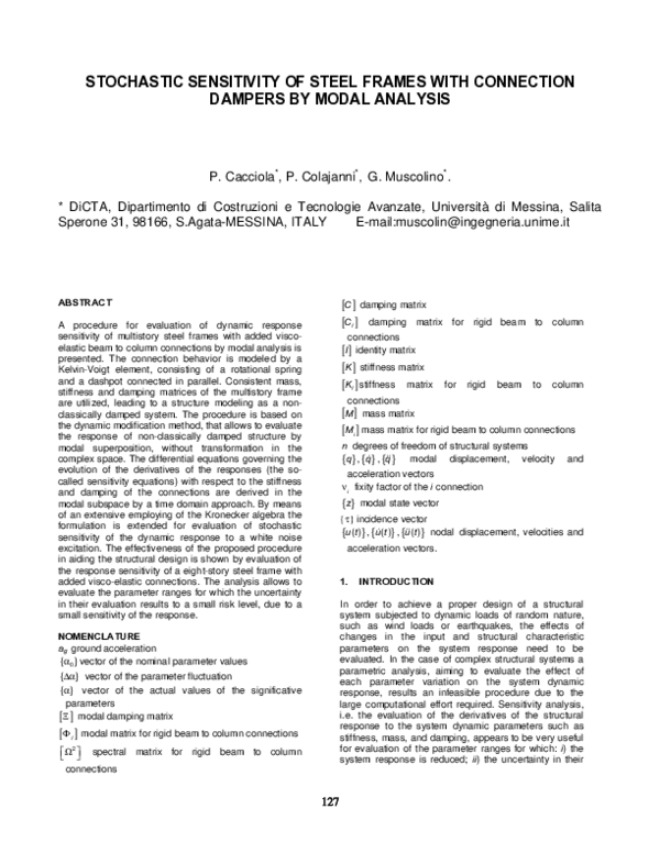 (PDF) Stochastic sensitivity of steel frames with connection dampers by modal analysis ...