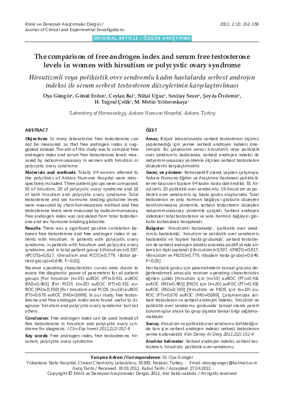 (PDF) The comparison of free androgen index and serum free testosterone ...