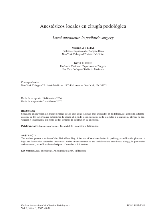 (PDF) Anestésicos locales en cirugía podológica Local anesthetics in ...