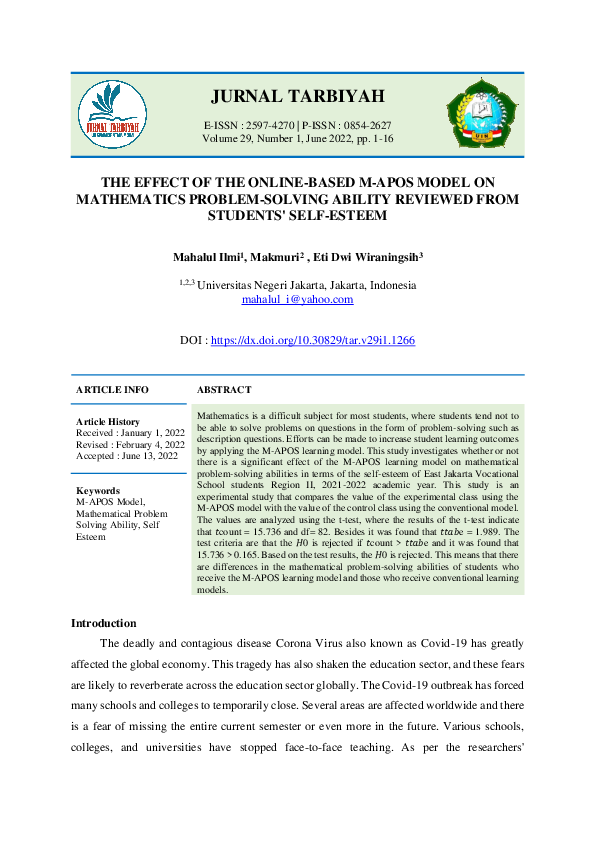 (PDF) The Effect of the Online-Based M-Apos Model on Mathematics Problem-Solving Ability ...