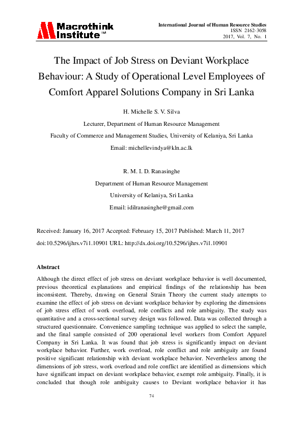 (PDF) The Impact of Job Stress on Deviant Workplace Behaviour: A Study ...