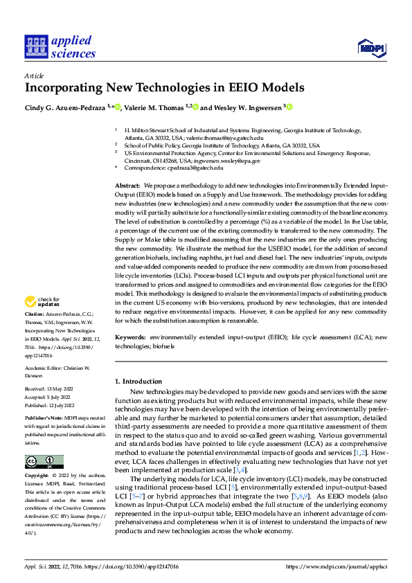 (PDF) Incorporating New Technologies in EEIO Models