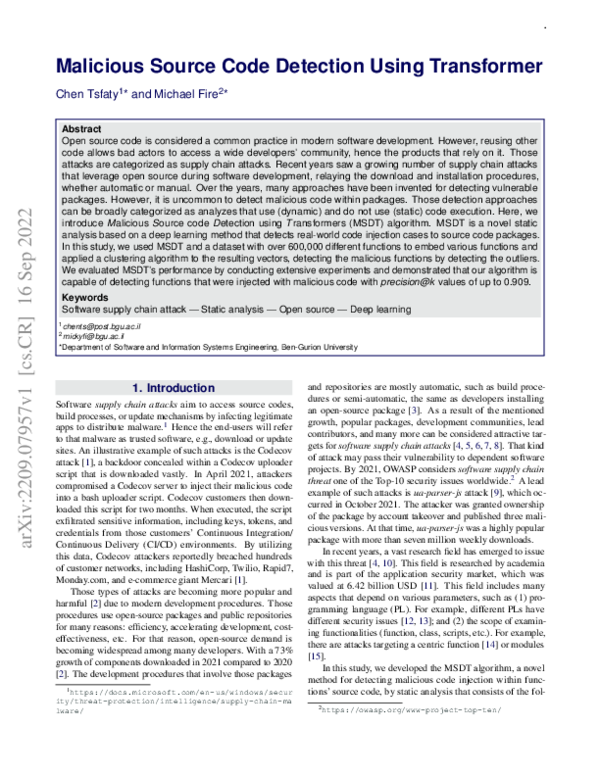 (PDF) Malicious Source Code Detection Using Transformer
