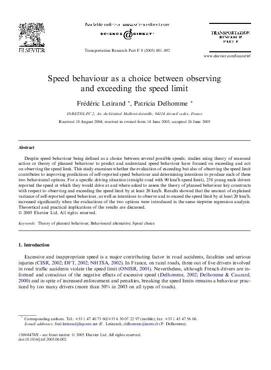 (PDF) Speed behaviour as a choice between observing and exceeding the ...