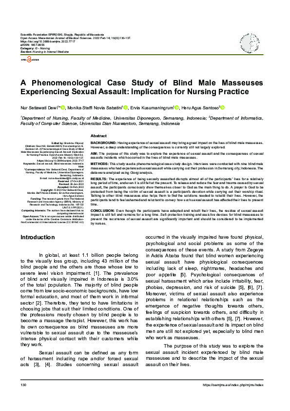 (PDF) A Phenomenological Case Study of Blind Male Masseuses ...