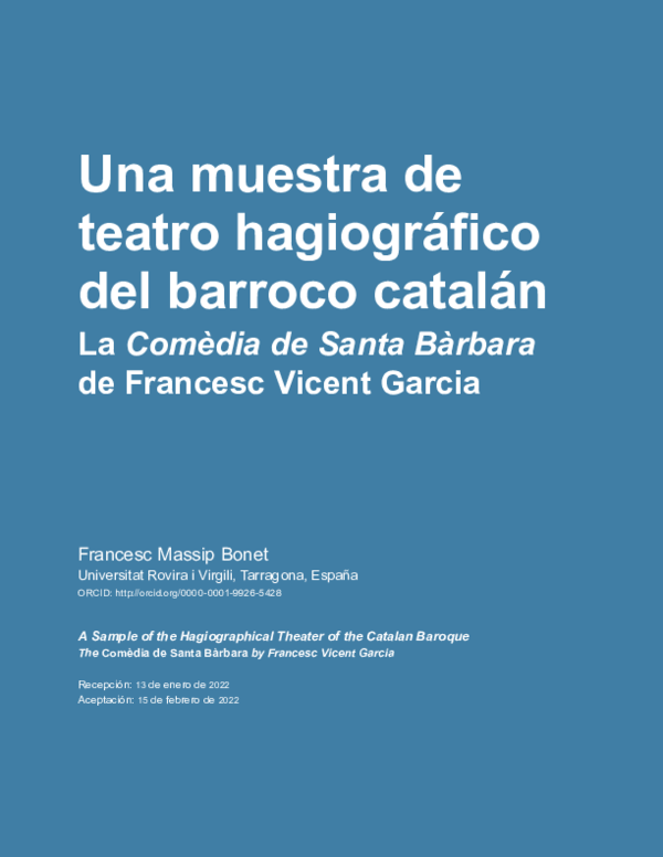 (PDF) Una muestra de teatro hagiográfico del barroco catalán
