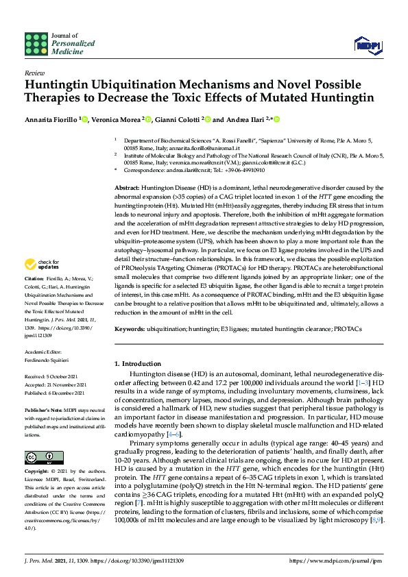 (PDF) Huntingtin Ubiquitination Mechanisms and Novel Possible Therapies ...