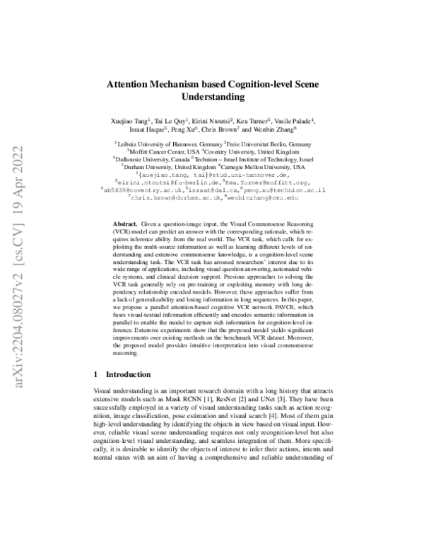 (PDF) Attention Mechanism based Cognition-level Scene Understanding