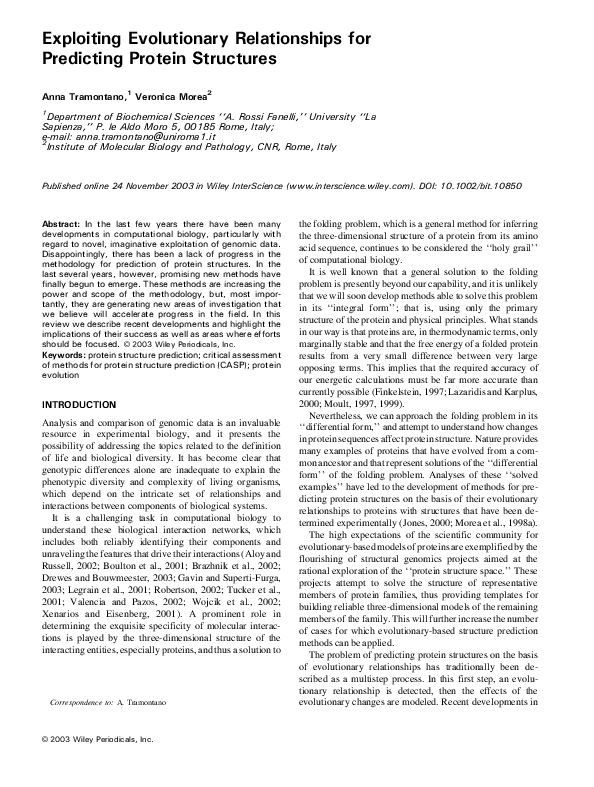 (PDF) Exploiting evolutionary relationships for predicting protein structures | Veronica Morea ...