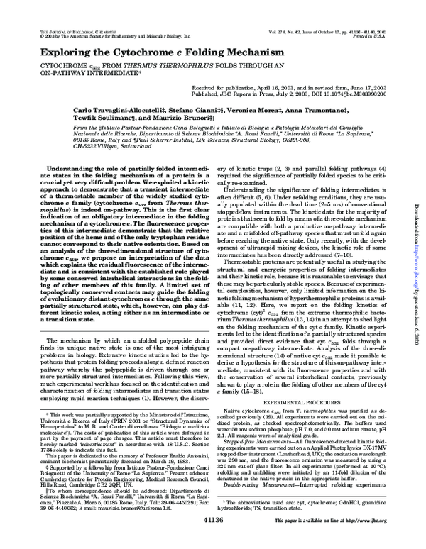 (PDF) Exploring the Cytochrome c Folding Mechanism