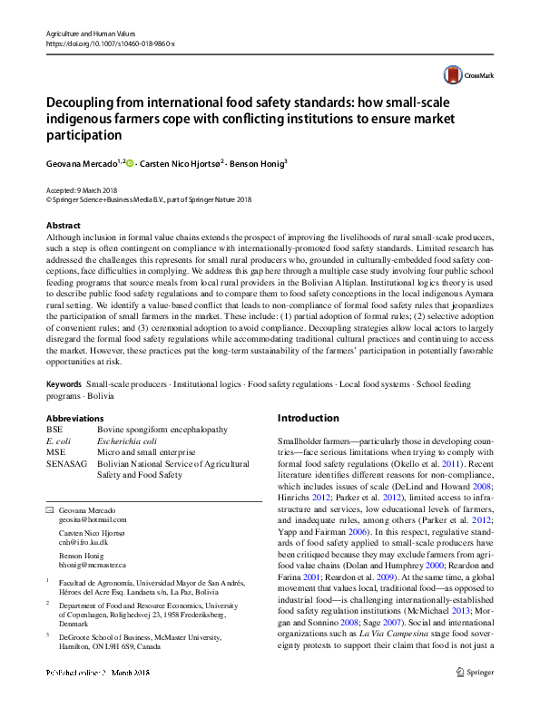 (PDF) Decoupling from international food safety standards: how small ...