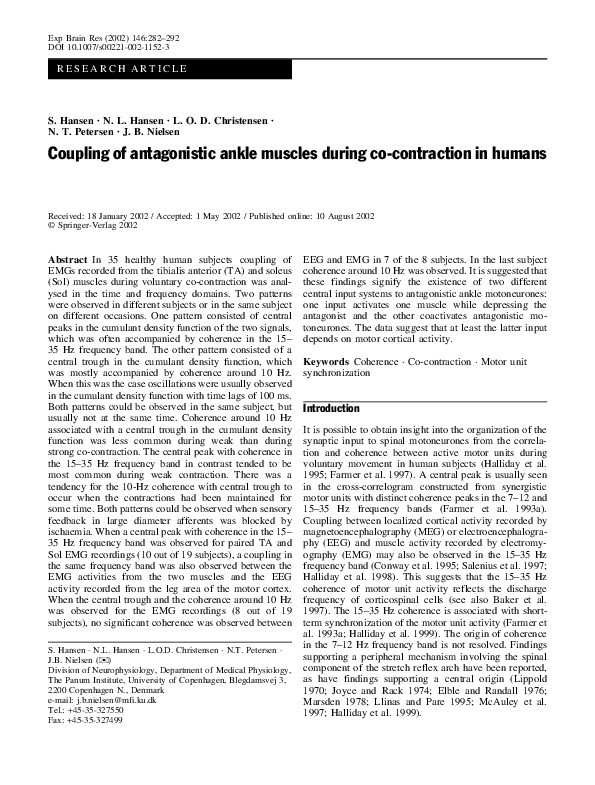 (PDF) Coupling of antagonistic ankle muscles during co-contraction in ...
