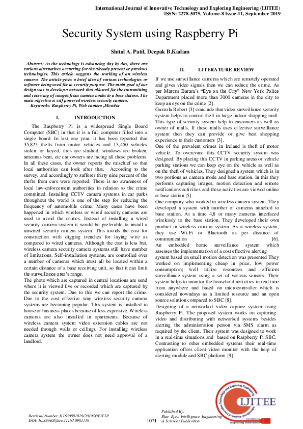 (PDF) Security System using Raspberry Pi