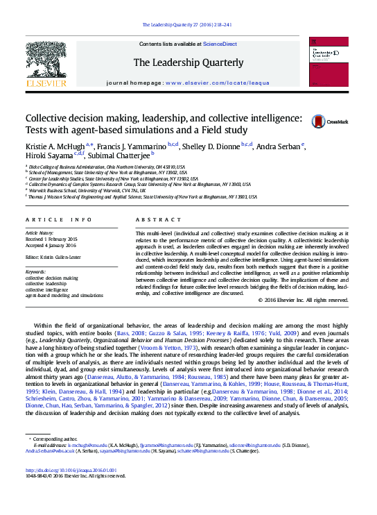 (PDF) Collective decision making, leadership, and collective ...