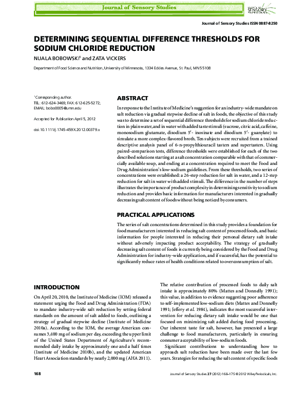 (PDF) Determining Sequential Difference Thresholds for Sodium Chloride Reduction