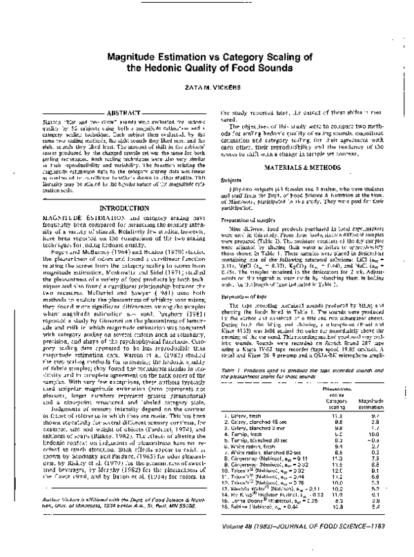 (PDF) Magnitude Estimation vs Category Scaling of the Hedonic Quality ...
