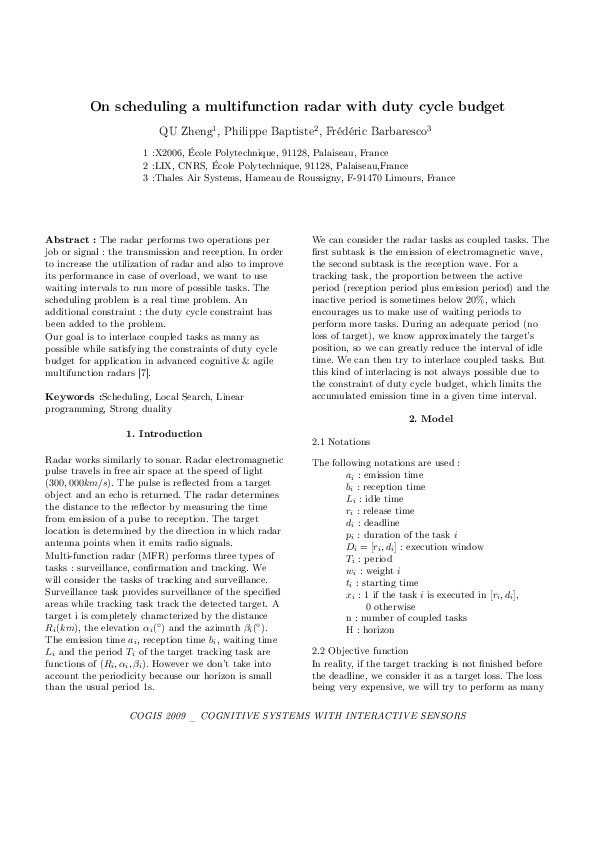 (PDF) On scheduling a multifunction radar with duty cycle budget
