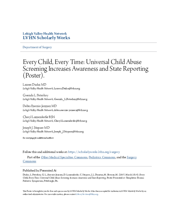 (PDF) Every Child, Every Time: Universal Child Abuse Screening ...