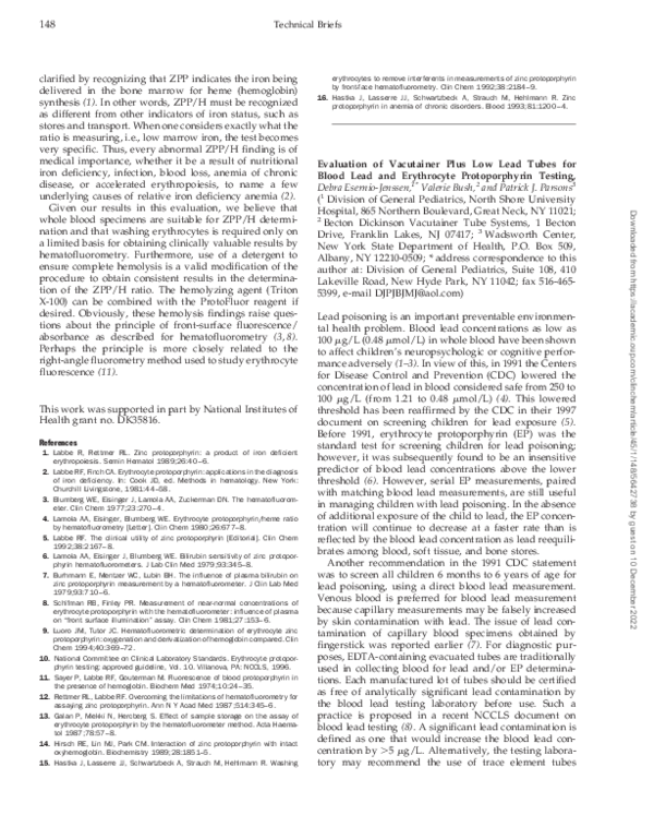 (PDF) Evaluation of Vacutainer Plus Low Lead Tubes for Blood Lead and ...