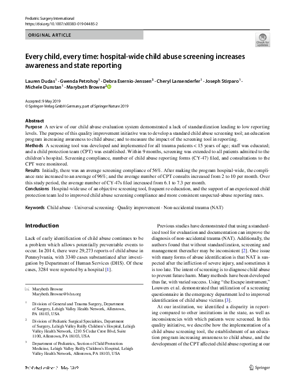 (PDF) Every child, every time: hospital-wide child abuse screening ...