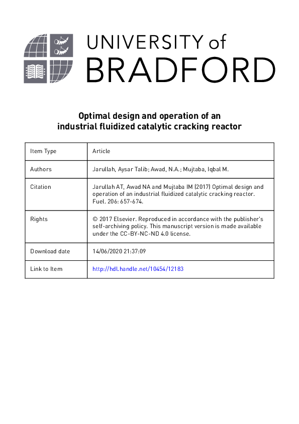 Pdf Optimal Design And Operation Of An Industrial Fluidized Catalytic Cracking Reactor