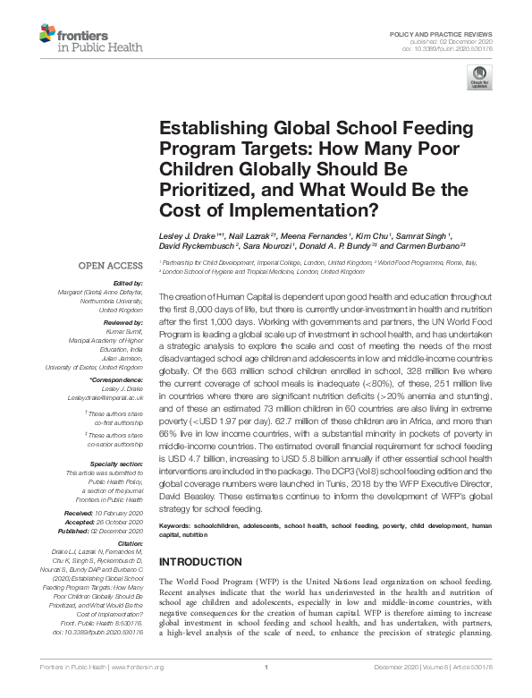 (PDF) Global School Feeding Program Targets and Costs