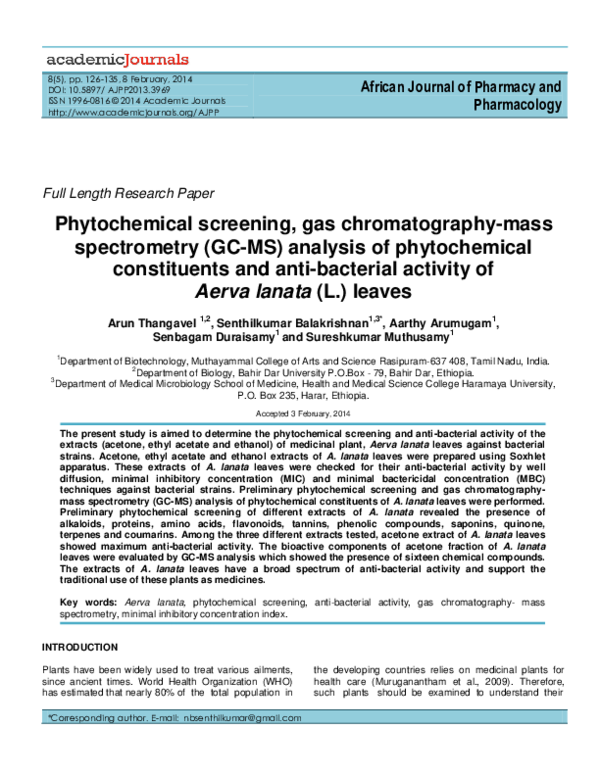 (PDF) Phytochemical screening, gas chromatography-mass spectrometry (GC-MS) analysis of ...