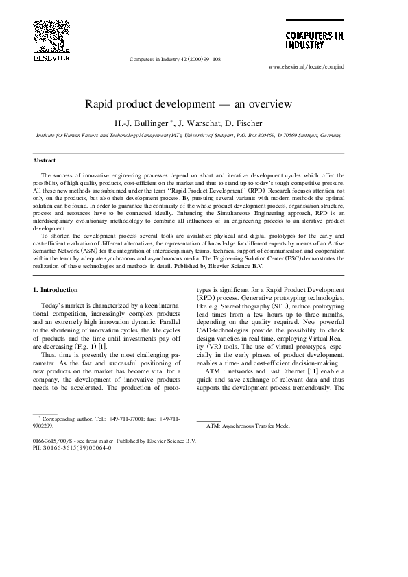(PDF) Rapid product development — an overview