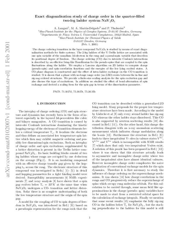 (PDF) Exact diagonalization study of charge order in the quarter-filled two-leg ladder systemNaV2O5