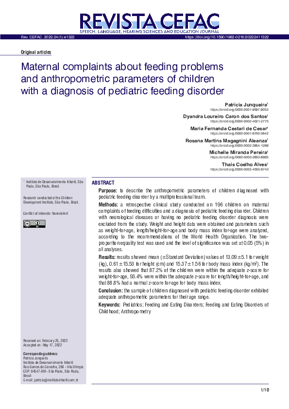 (PDF) Maternal complaints about feeding problems and anthropometric ...