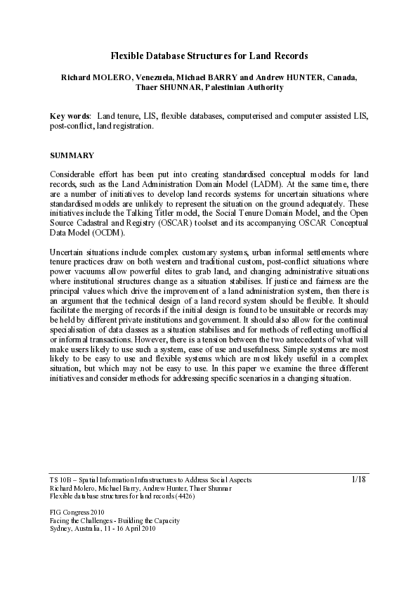 (PDF) Flexible Database Structures for Land Records