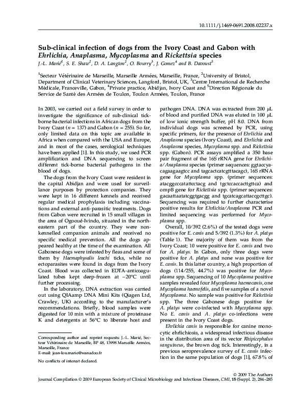 (PDF) Sub-clinical infection of dogs from the Ivory Coast and Gabon ...